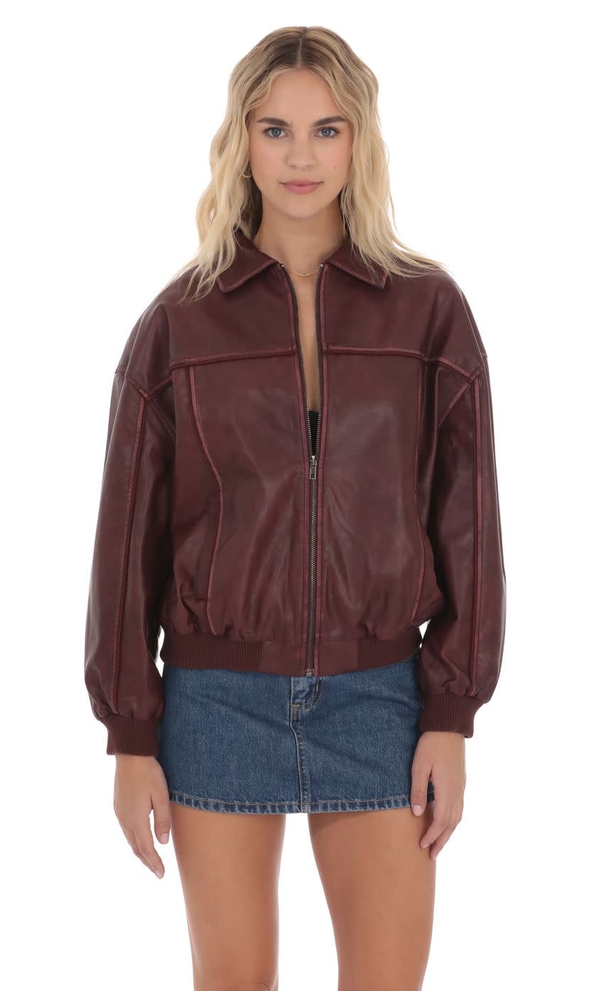 Faux Leather Bomber Jacket - SPLASH