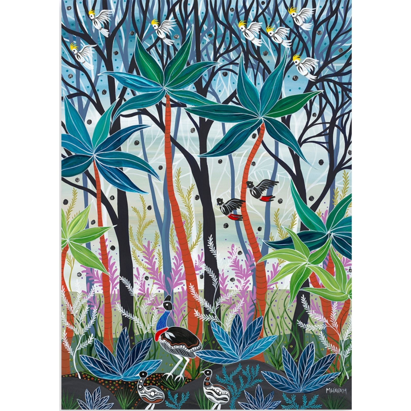 Melanie Hava, Cassowaries & Cockatoos | Open Edition Print - Cairns Art Gallery