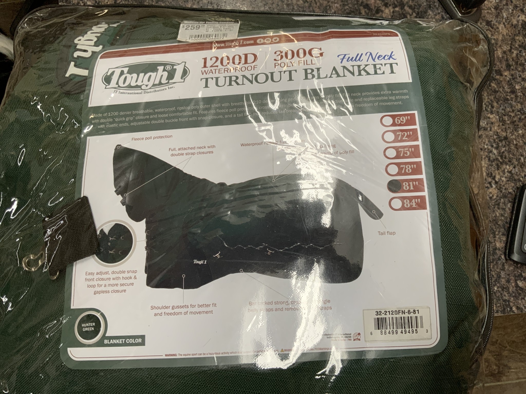 Tough 1 - 1200D Winter Turnout Full Neck Blanket 300g - 81" - Hunter ...