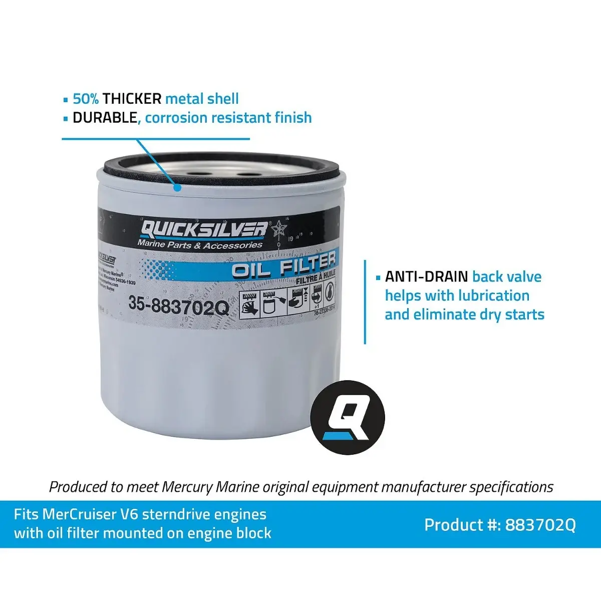 883702Q Engine Block Mount Oil Filter - MerCruiser - Fogh Boat Supplies
