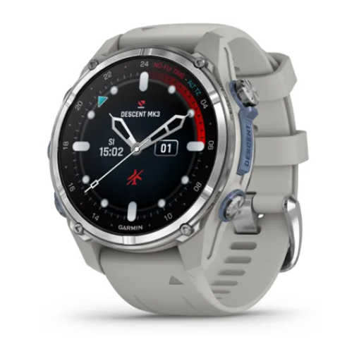 Garmin Descent™ Mk3 – 43 mm, Stainless Steel with Fog Gray Silicone ...