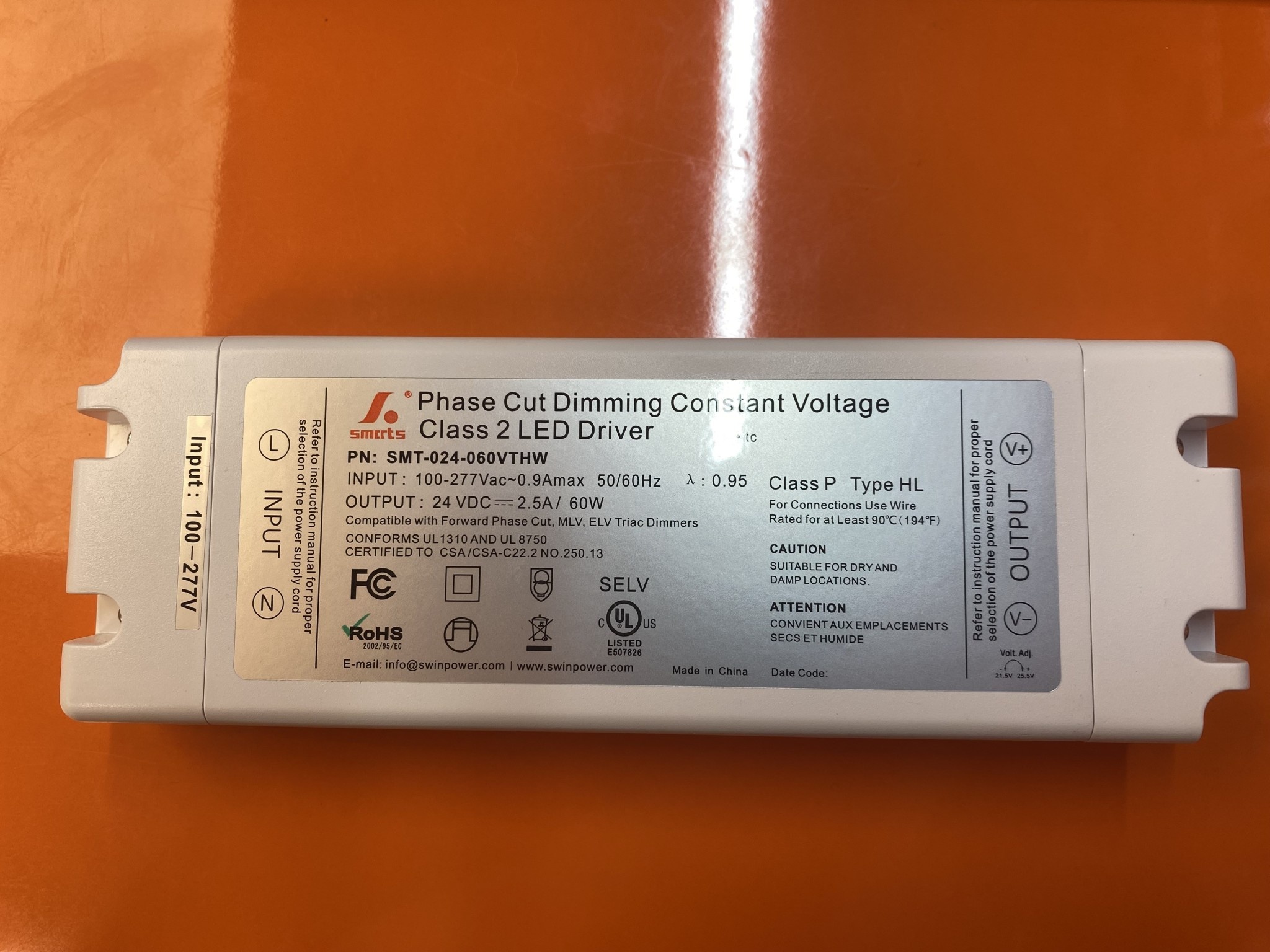 SMT-024-060VTHW 277VAC 60W Triac dimmable constant voltage LED driver ...