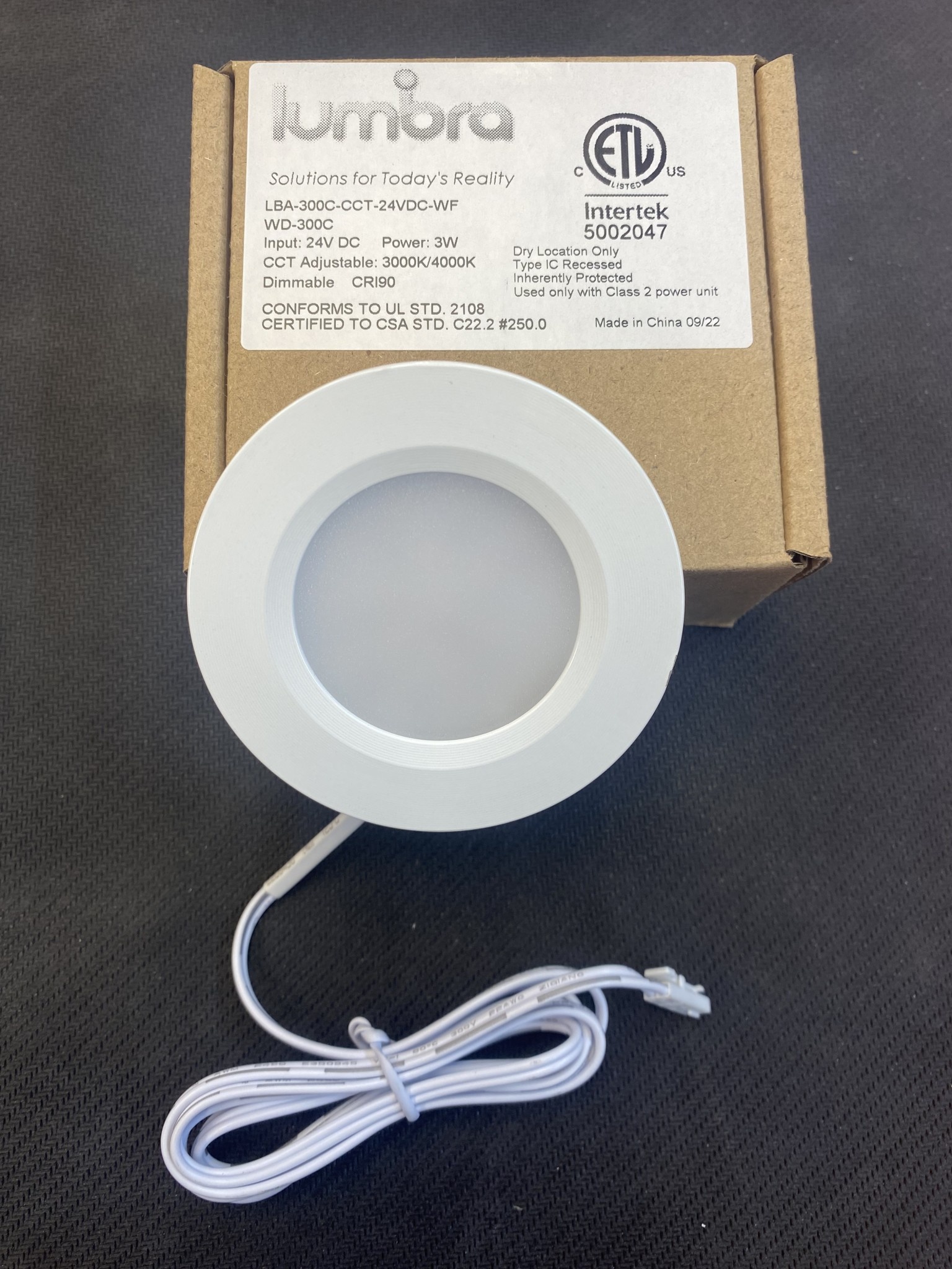 LBA-300C-CCT-24VDC-WF 3W CCT ADJUSTABLE JUST RECESSED WHITE FINISH ...