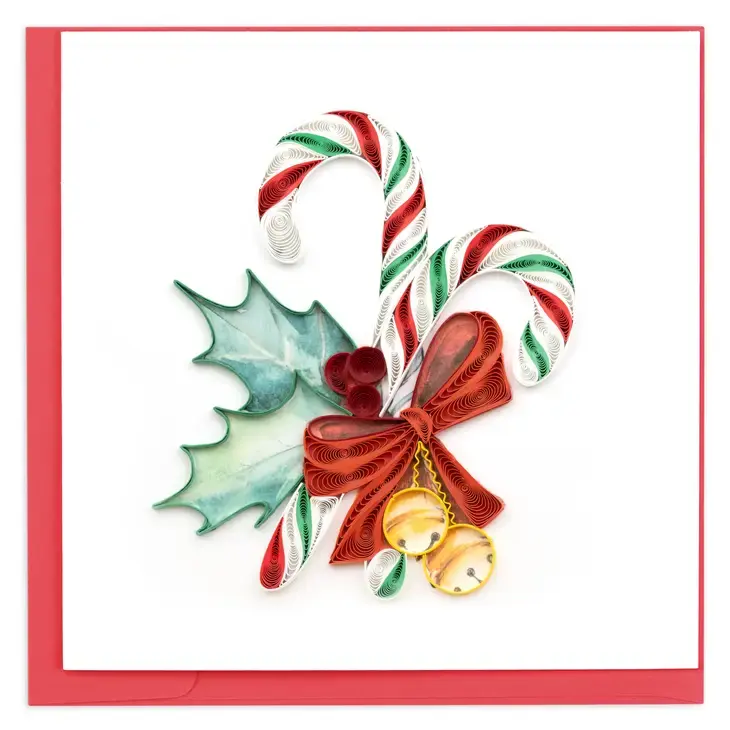 Quilled Candy Canes with Jingle Bells Christmas Card - Bunyaad
