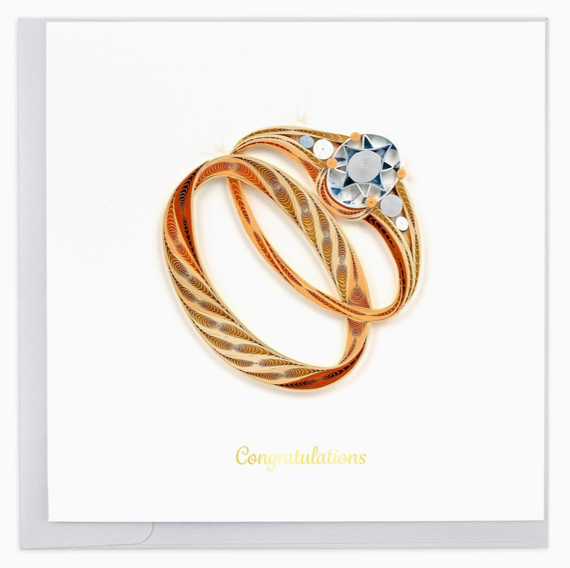Quilled Gold Wedding Rings Card - Bunyaad