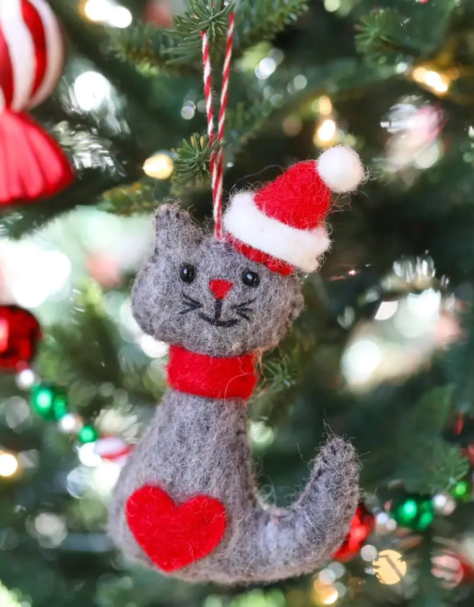 Grey Wool Cat Ornament - Bunyaad