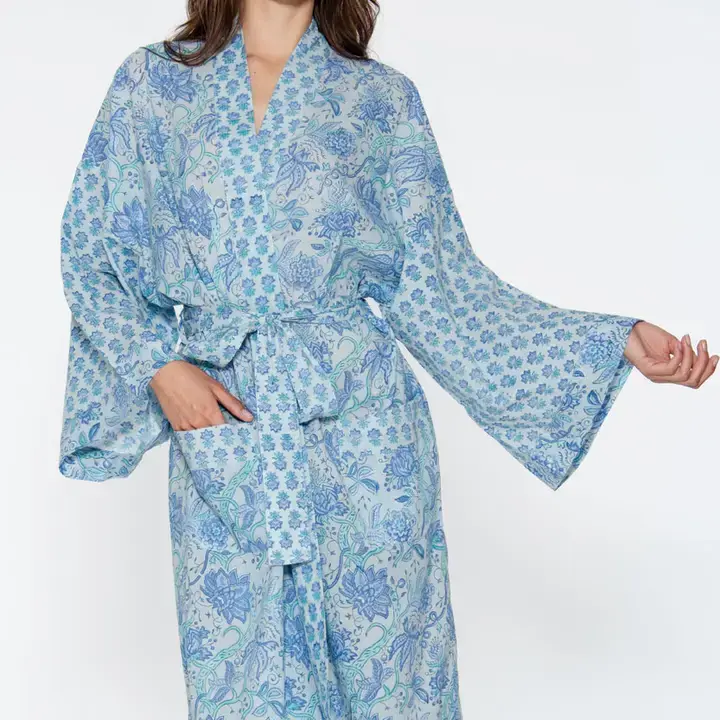 Kimono Robe (Sky Blue & Aqua) - Bunyaad