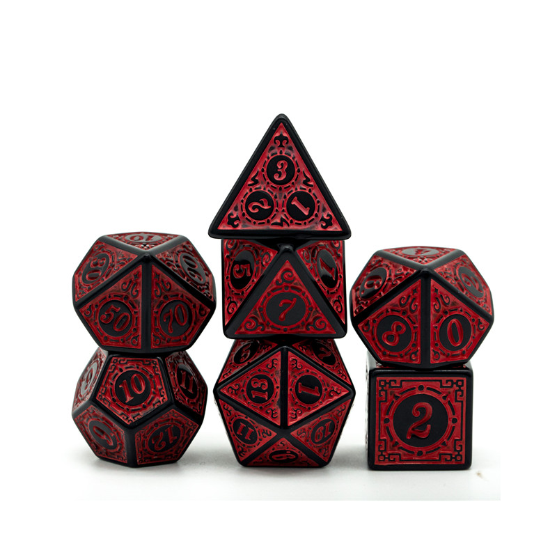 Dice Polyhedral 7 Die Set Window Lattice Pattern Red Discount