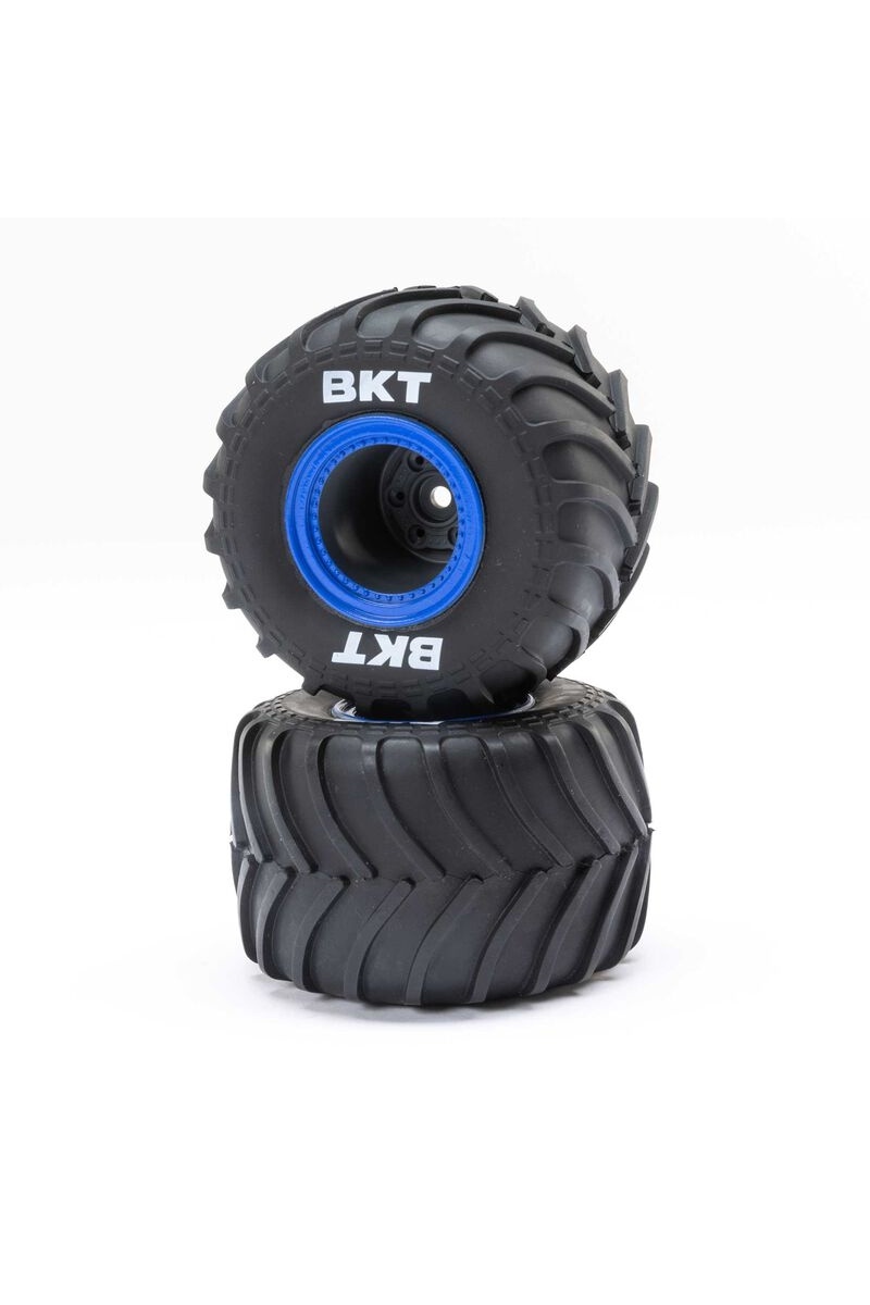 LOS41047 MT Tires, Blue Beadlock, Premount(2): Mini LMT - HobbyQuarters