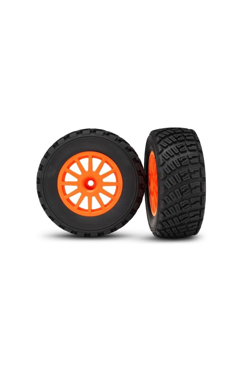 TRA7473A TIRES & WHEELS, ASSEMBLED, GLUED (ORANGE WHEELS, - HobbyQuarters
