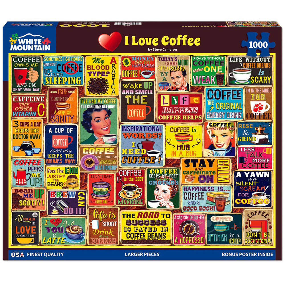 White Mountain I Love Coffee Puzzle 1000pcs - Puzzles Canada