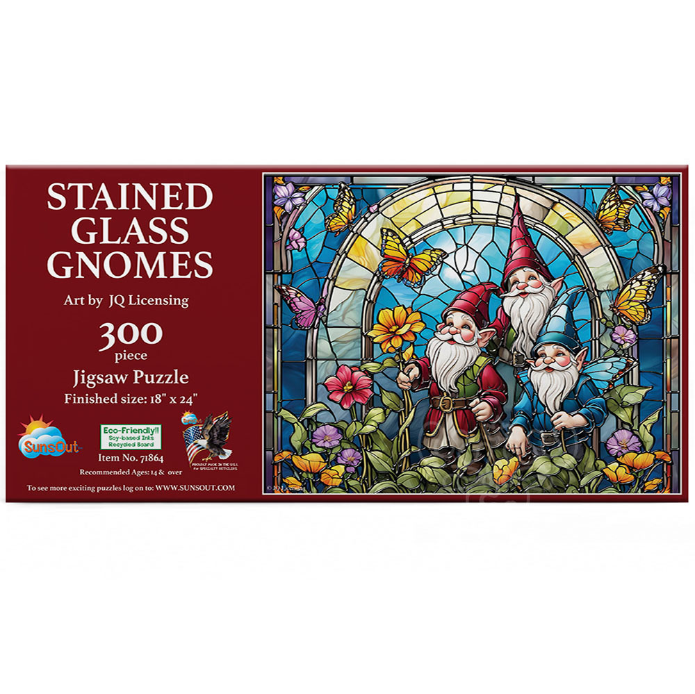 SunsOut Stained Glass Gnomes Puzzle 300pcs - Puzzles Canada