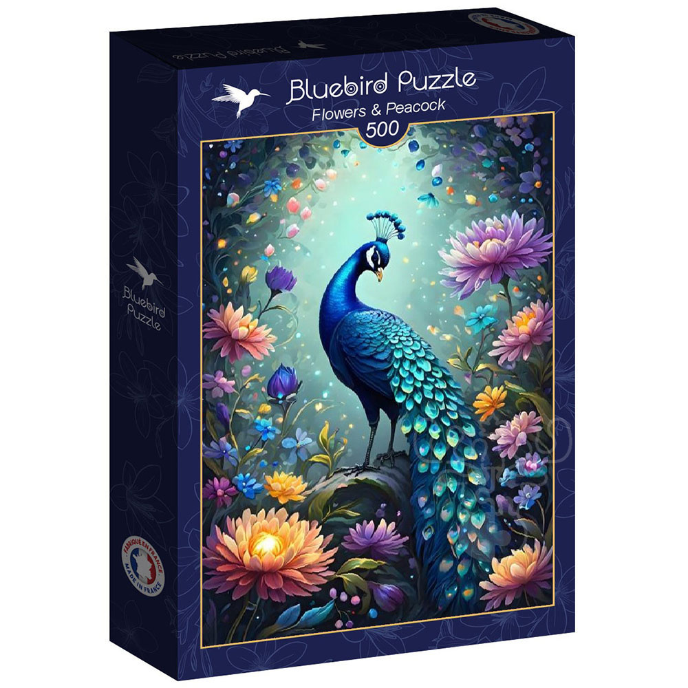 Bluebird Flowers & Peacock Puzzle 500pcs - Puzzles Canada