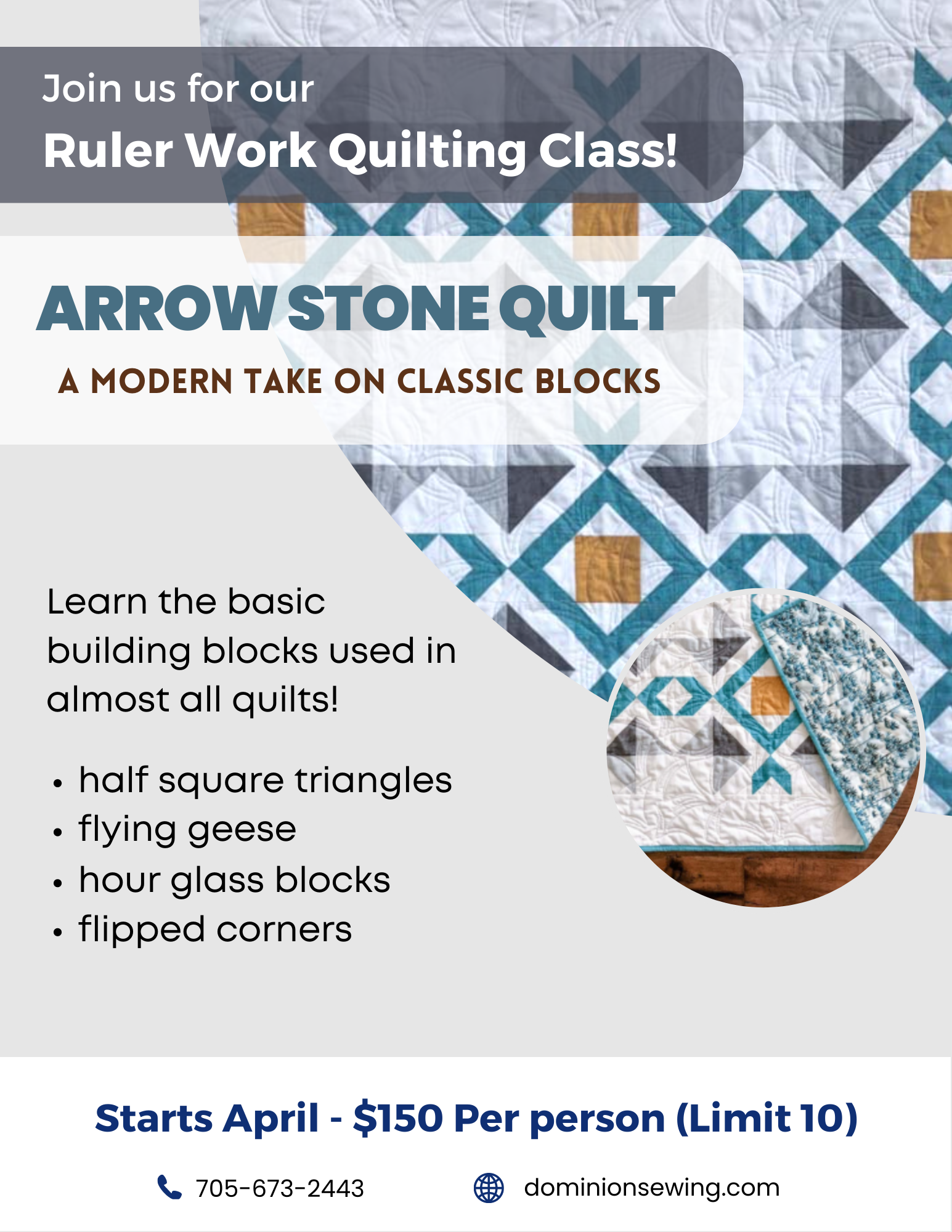 Quilting Class for Confident Beginners: Arrow Stone - Dominion Sewing ...