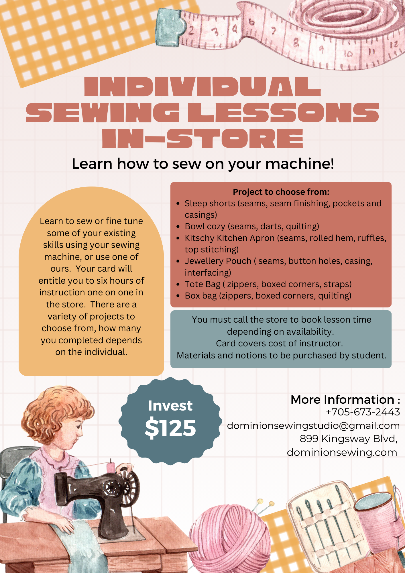 Individual Sewing Lessons in store (6 hours) - Dominion Sewing Centre ...