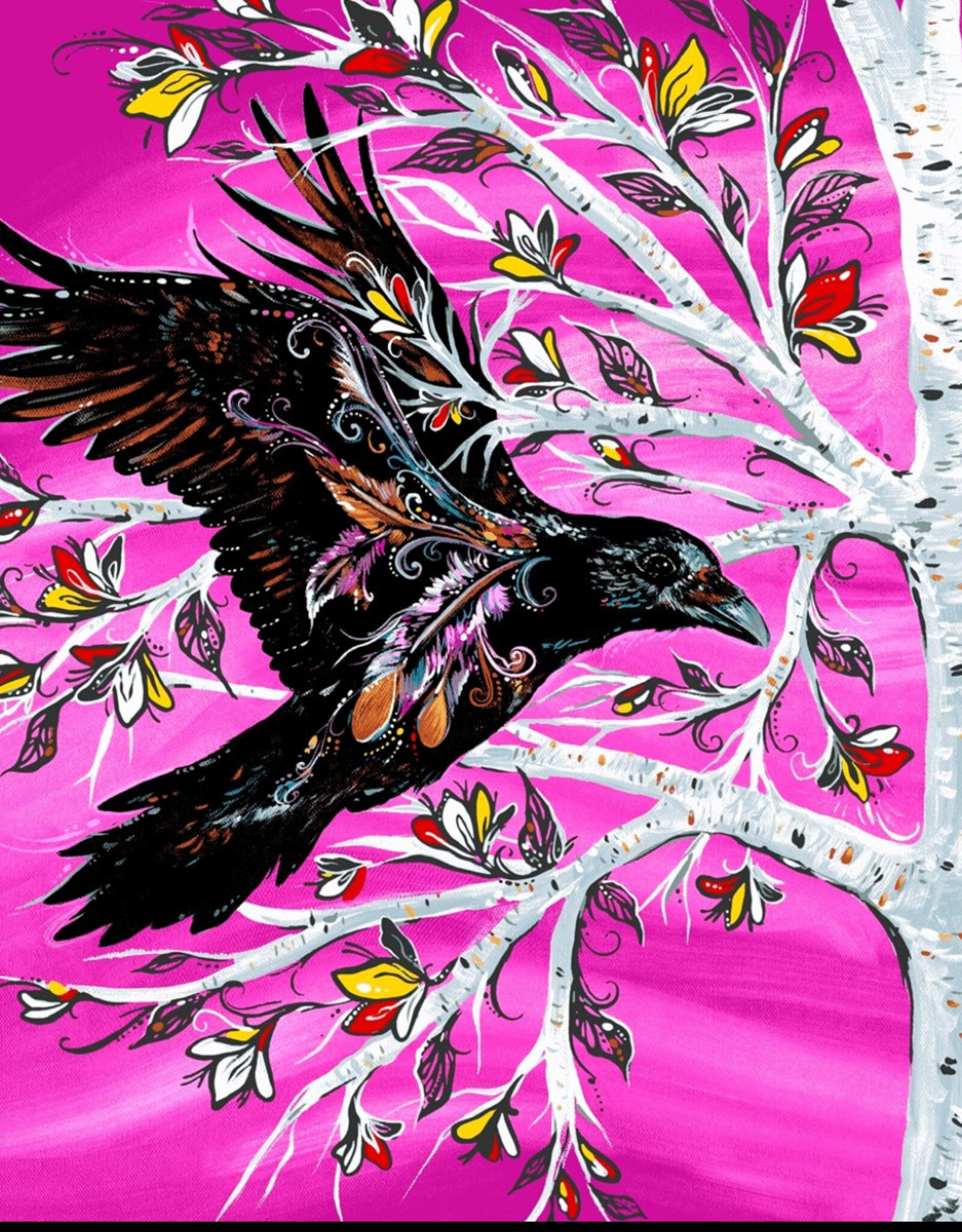 Raven Tree Metallic - Raven Panel - Pink - Dominion Sewing Centre & Studio