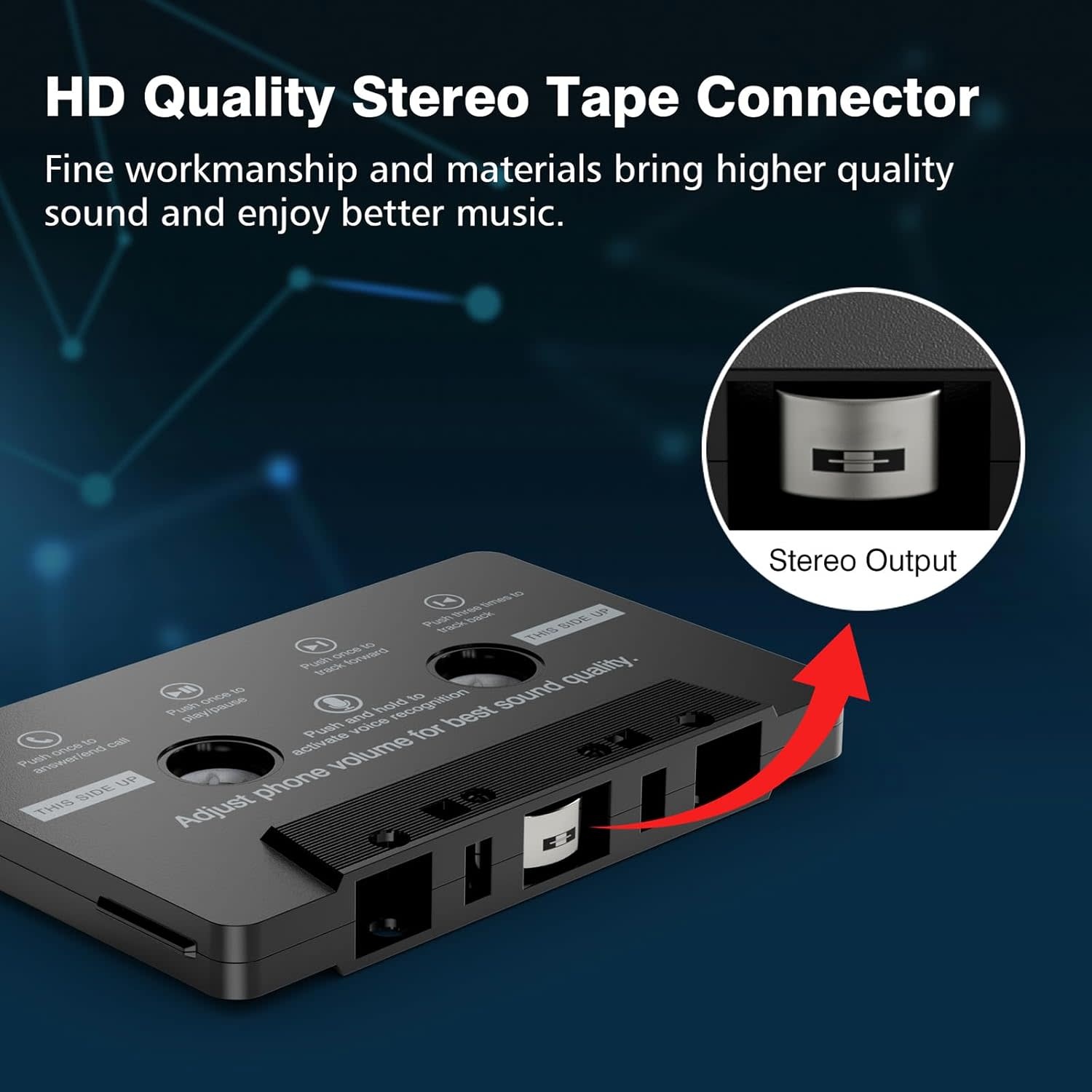 M106 Mersoco Car Cassette Aux Adapter with Microphone 3.5MM Cable Audio Cassette Tape Adapter Player for Car MP3 Phone 3.2 Feet Cable