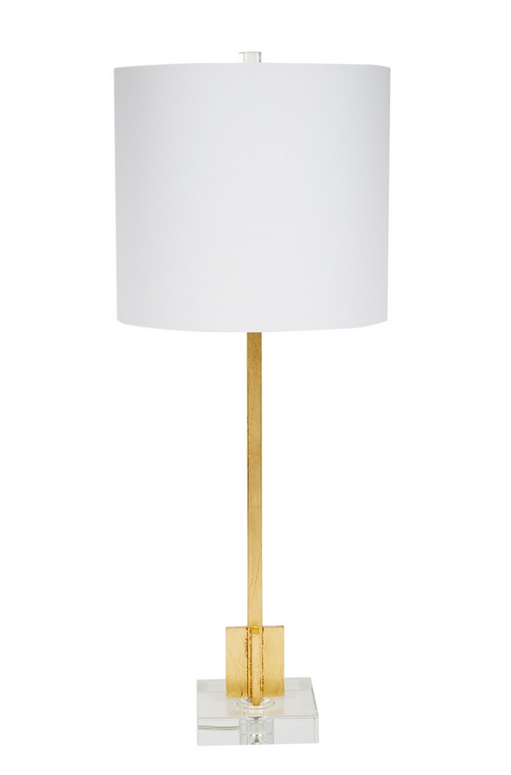 Abita Gold Leaf Buffet Lamp with Crystal Base & White Linen Shade - Jade