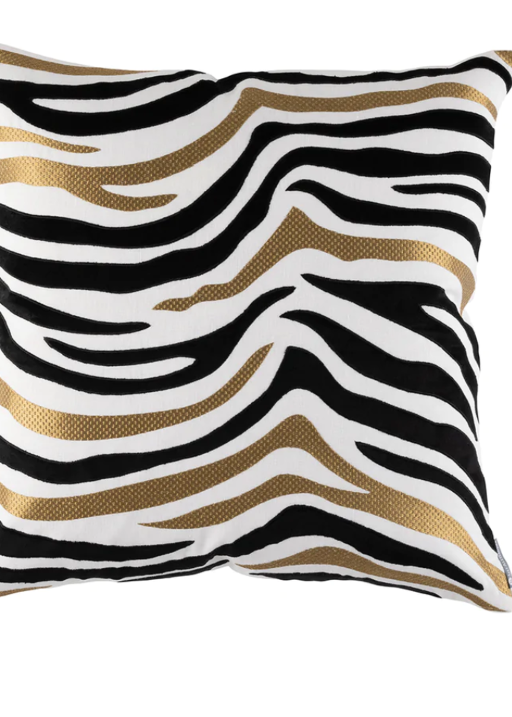TIGER SQUARE PILLOW WHITE LINEN/BLACK VELVET APPLIQUE/GOLD EMBROIDERY ...