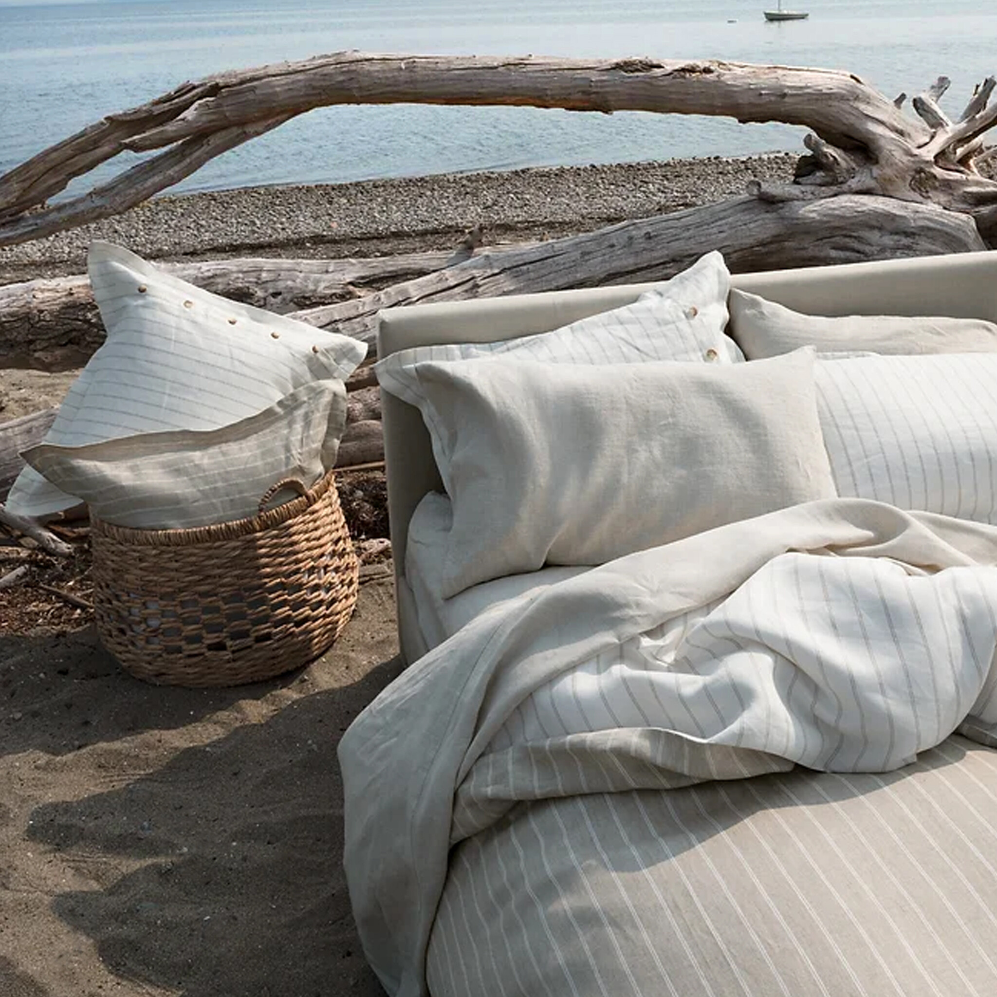 LINEA STRIPED ITALIAN LINEN Shale/Chalk By St.Geneve - Portside Interiors
