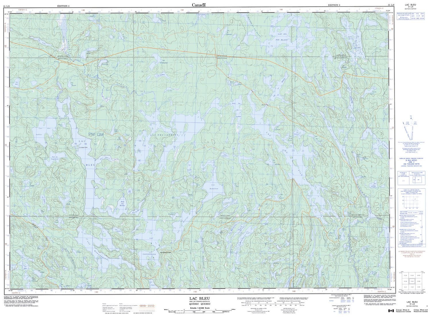 CANADIAN TOPO TOPOGRAPHIC MAP - LAC BLEU - 31L09 - Lefebvre's