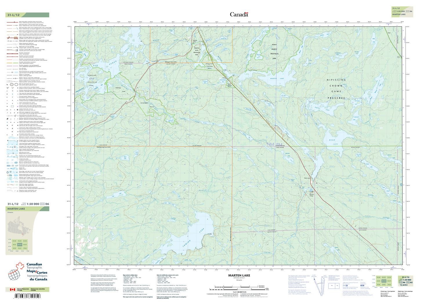 CANADIAN TOPO TOPOGRAPHIC MAP - 031L12 - MARTEN LAKE - Lefebvre's