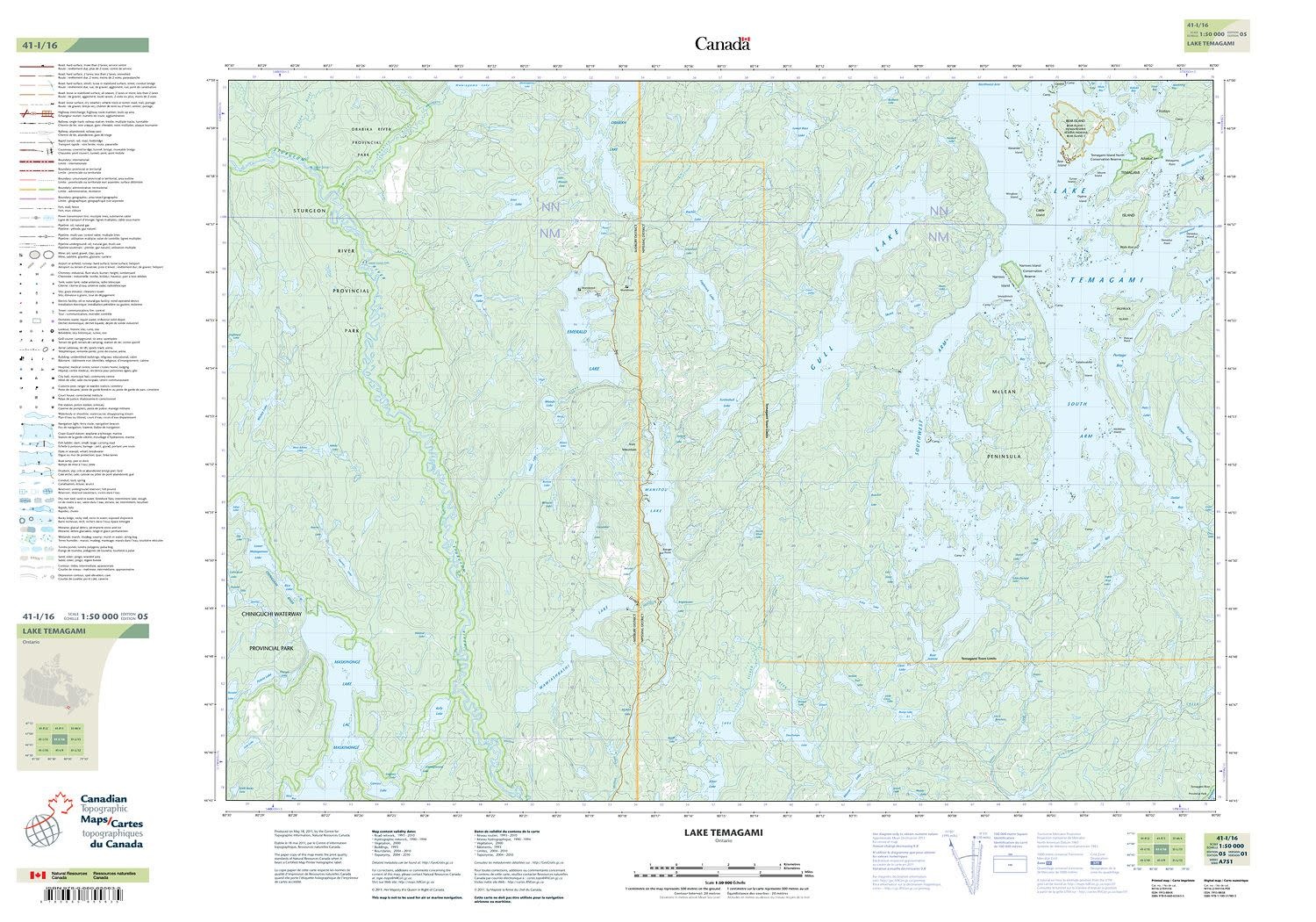CANADIAN TOPO TOPOGRAPHIC MAP - 041I16 - LAKE TEMAGAMI - Lefebvre's