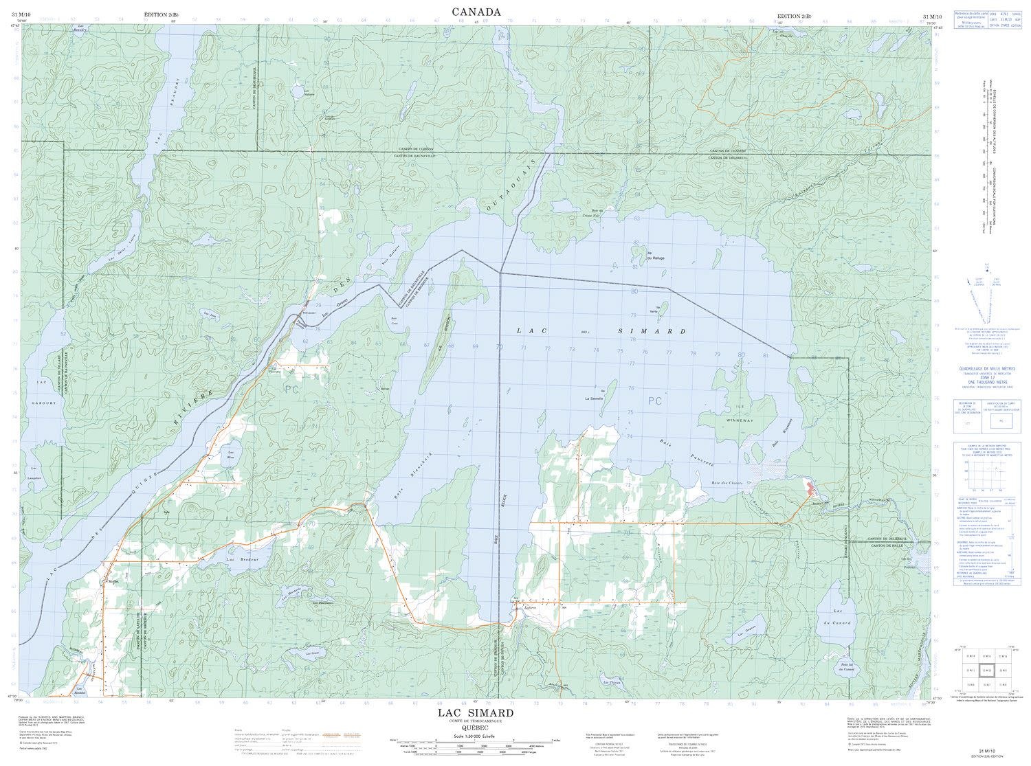 CANADIAN TOPO TOPOGRAPHIC MAP - 031M10 - LAC SIMARD - Lefebvre's