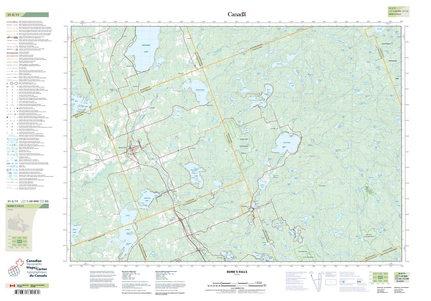 CANADIAN TOPO TOPOGRAPHIC MAP - 031E11 - BURK'S FALLS - Lefebvre's