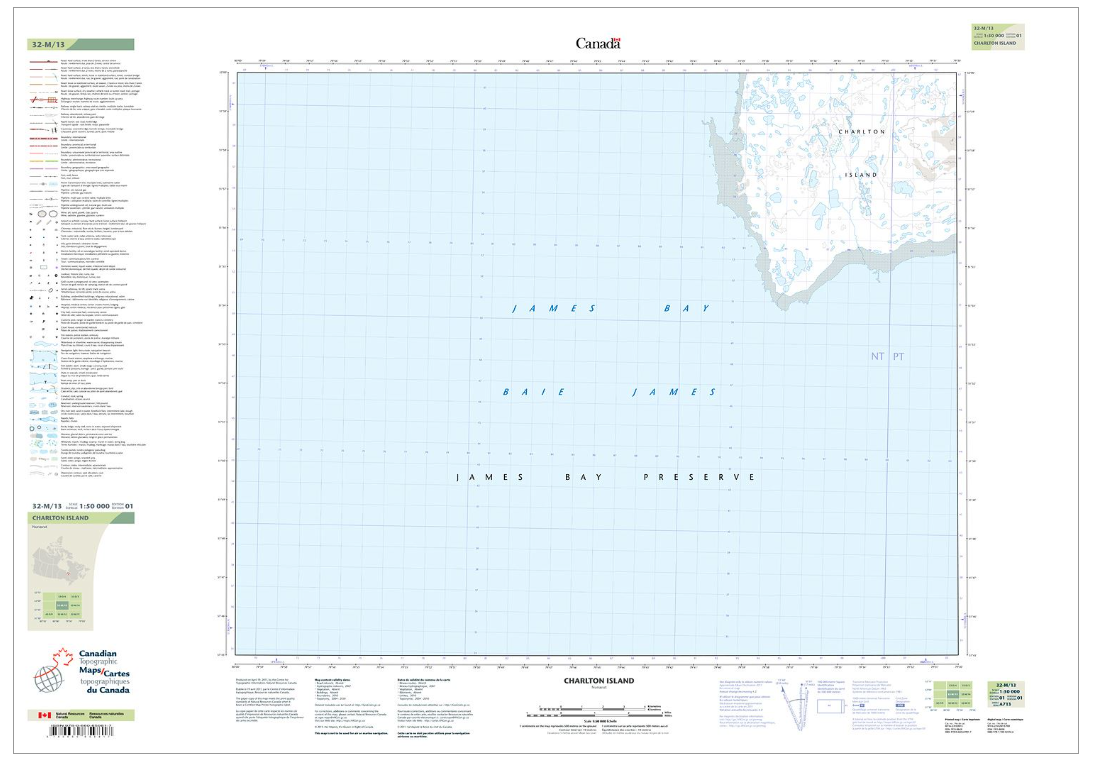CANADIAN TOPO TOPOGRAPHIC MAP - 032M13- CHARLTON ISLAND - Lefebvre's