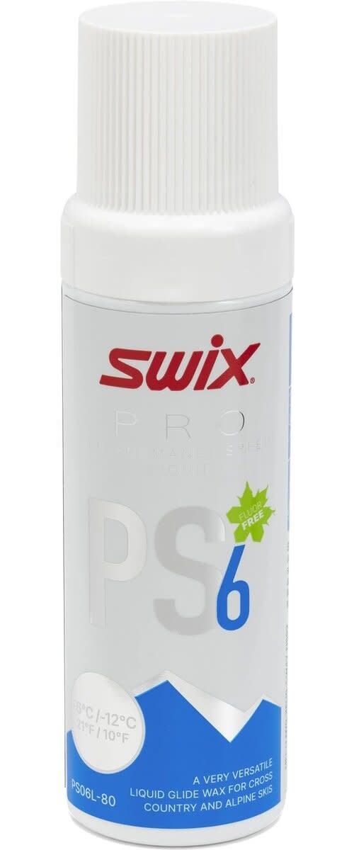 SWIX PS6 (-12°C/-6°C) BLUE LIQUID GLIDE SKI WAX - 80ML - Lefebvre's Source For Adventure
