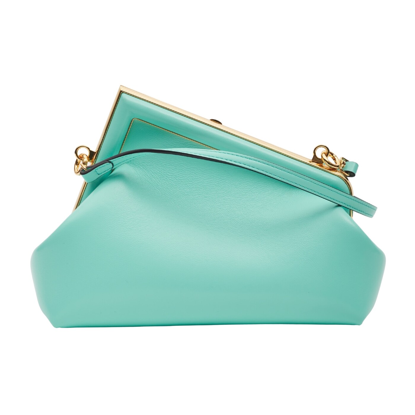 FENDI FIRST LAMBSKIN TURQUOISE LOGO DETAILED CLUTCH BAG - CRTBLNCHSHP