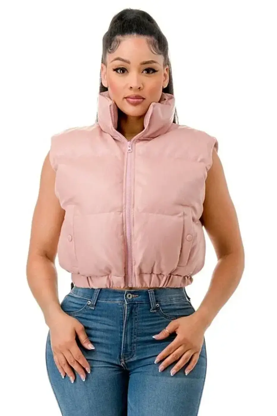 VEGAN LEATHER PINK PUFFER VEST - CRTBLNCHSHP