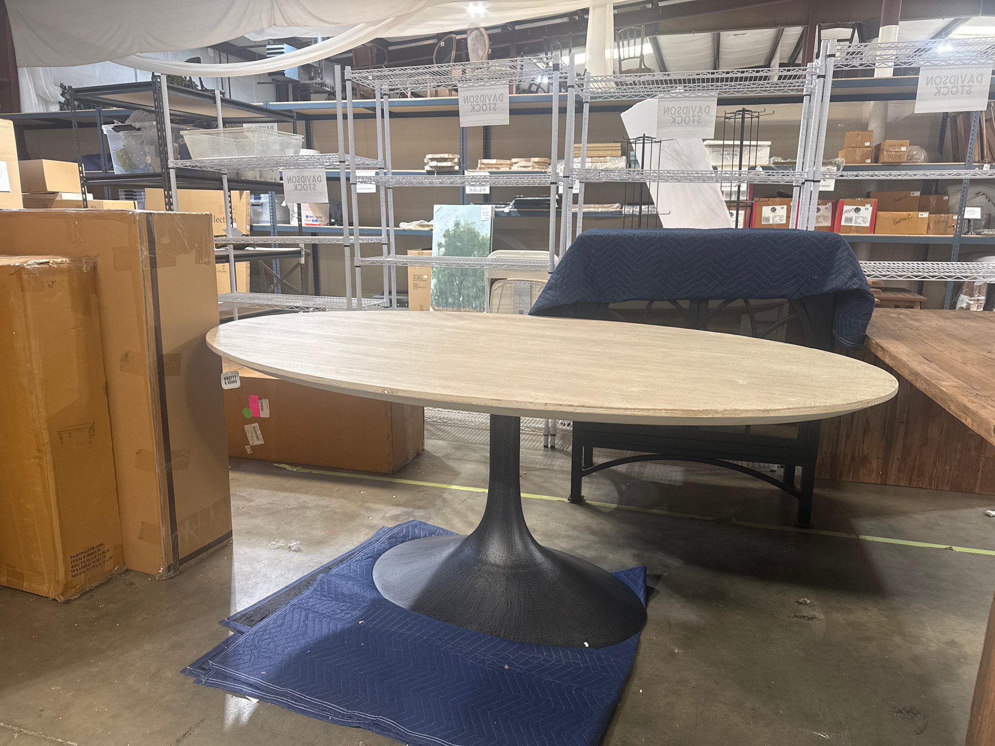 Ida/Megan Oval Dining Table, White Washed and Iron Base, 78 in ...