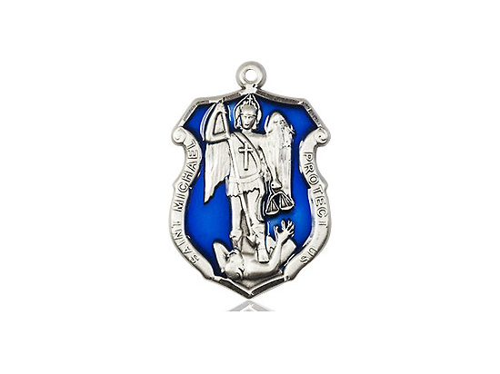 St. Michael Shield Medal - Dark Blue, Sterling Silver - Reilly's Church ...