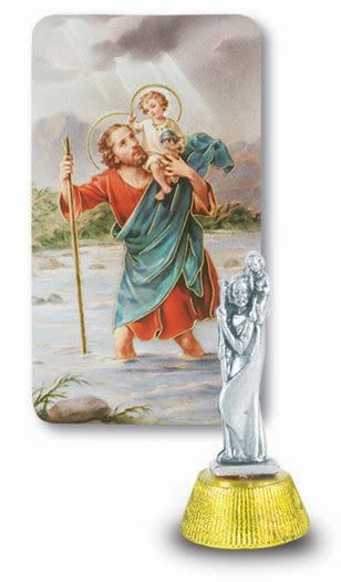 St Christopher Auto Statue with Prayer Card - Reilly's Church Supply ...