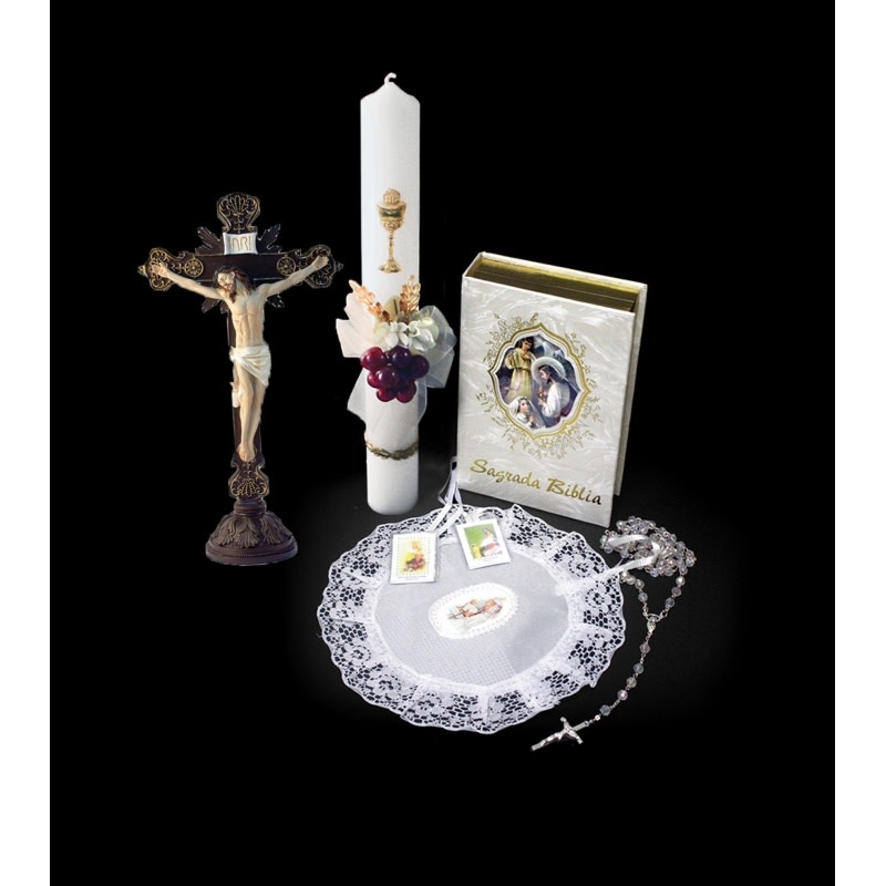 First Communion Set with Bible, Candle & Crucifix (Girl, Spanish ...