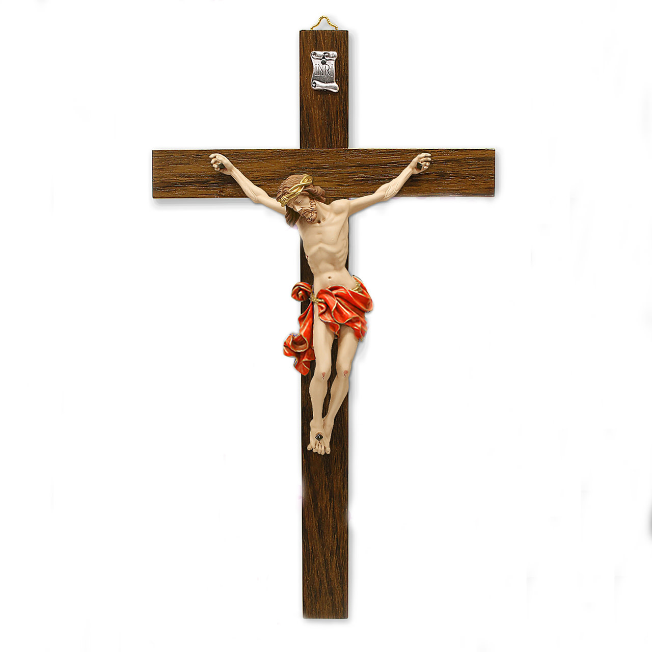 10-1/2" Dark- Wood Wall Cross with Red Painted Corpus - Reilly's Church ...