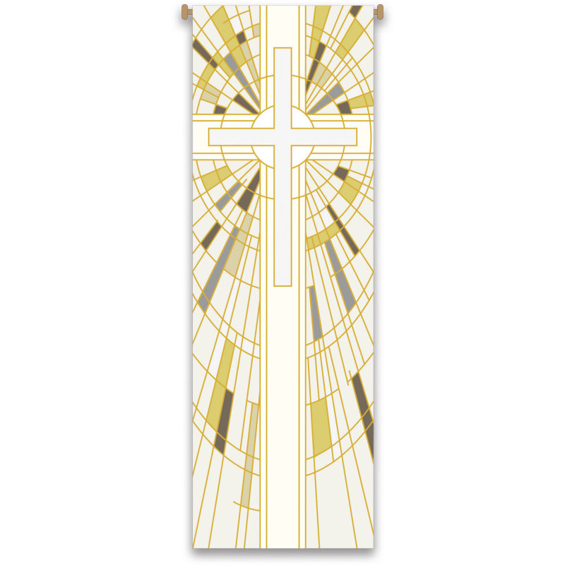 Banner - White & Gold with Cross - Reilly's Church Supply & Gift Boutique