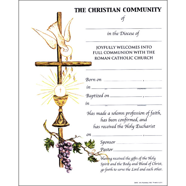 Certificates - RCIA Full Communion (100) - Reilly's Church Supply ...