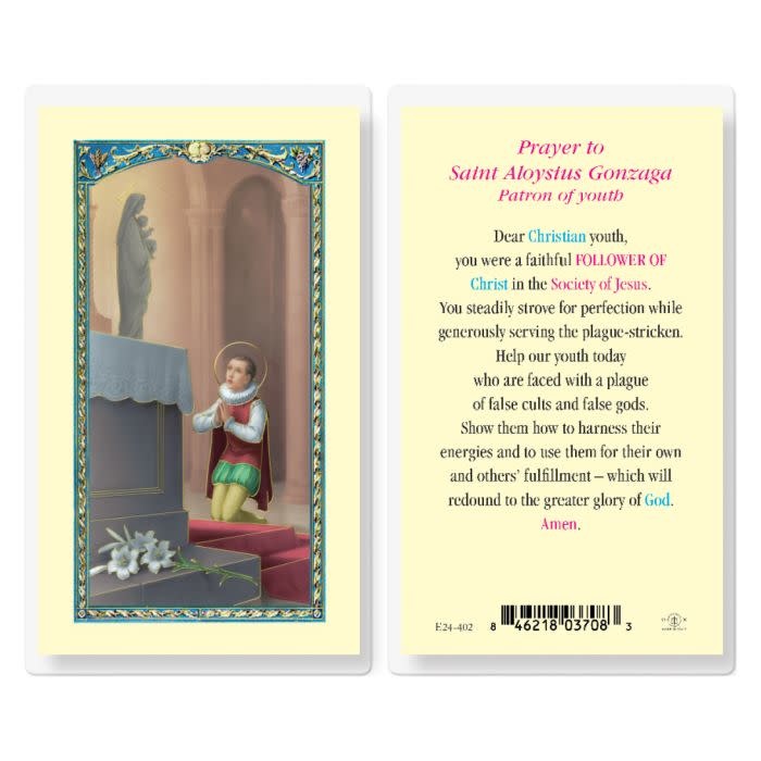 Holy Card, Laminated- St. Aloysius Gonzaga - Reilly's Church Supply ...