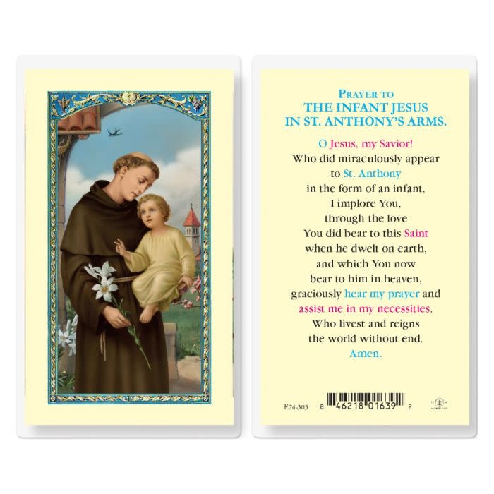 Holy Card, Laminated - Infant Jesus in St. Anthony's Arms - Reilly's Church Supply & Gift Boutique