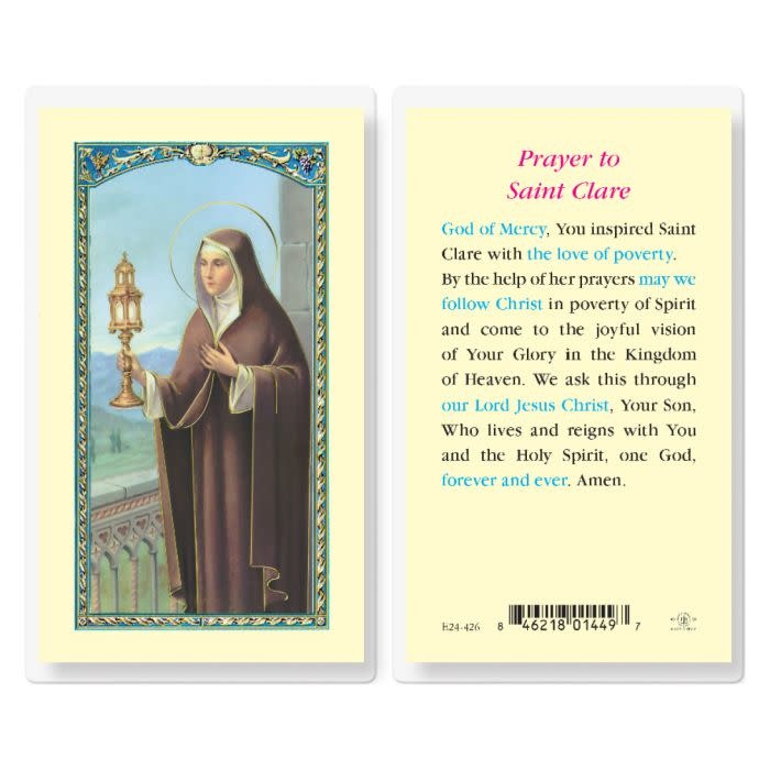 Holy Card, Laminated - St. Clare - Reilly's Church Supply & Gift Boutique