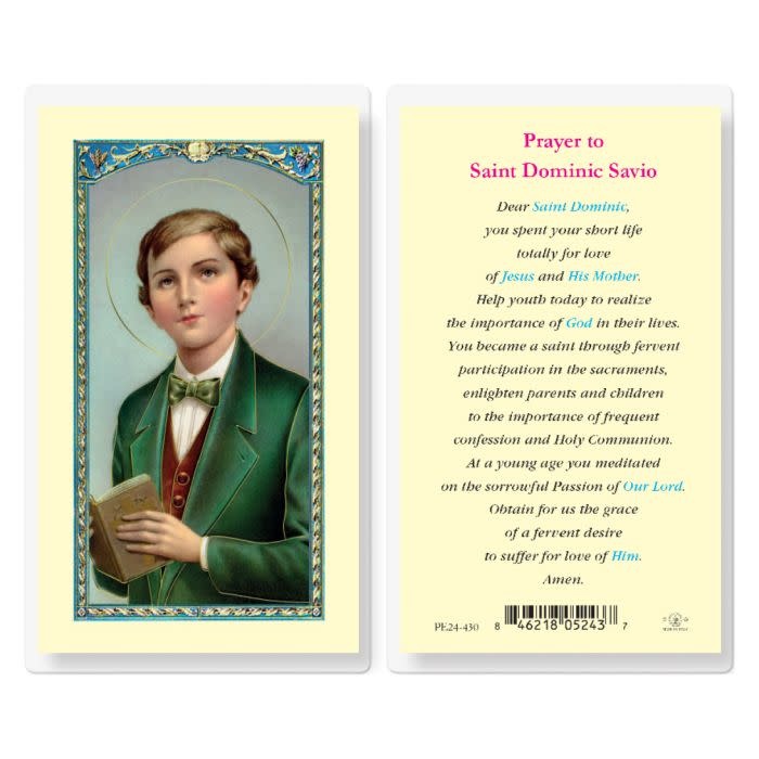 Holy Card, Laminated - St. Dominic Savio - Reilly's Church Supply ...