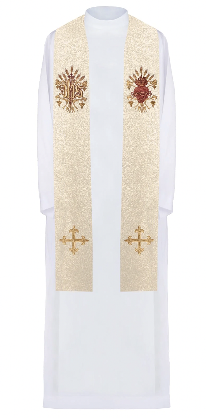 Stole (Priest) Sacred Heart of Jesus Cream - Reilly's Church Supply ...