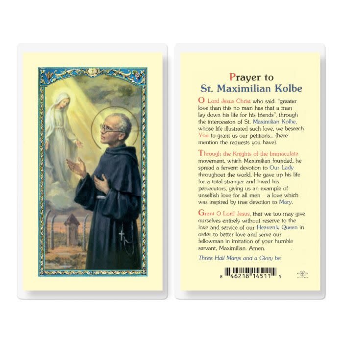 Holy Card, Laminated - St. Maximilian Kolbe - Reilly's Church Supply ...