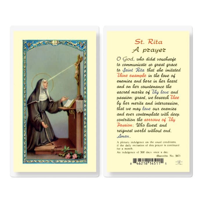 Holy Card, Laminated - St. Rita - Reilly's Church Supply & Gift Boutique