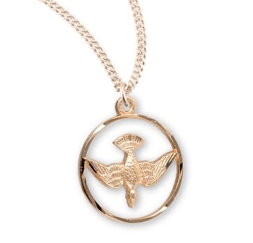 Holy Spirit Dove Pendant Medal, Gold over Sterling Silver, 18" Chain ...