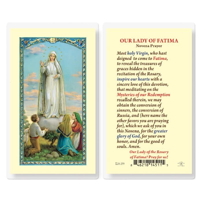 Holy Card, Laminated -Our Lady of Fatima Novena Prayer - Reilly's Church Supply & Gift Boutique