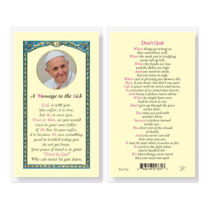 Holy Card, Laminated - Message to the Sick Don't Quit - Reilly's Church ...